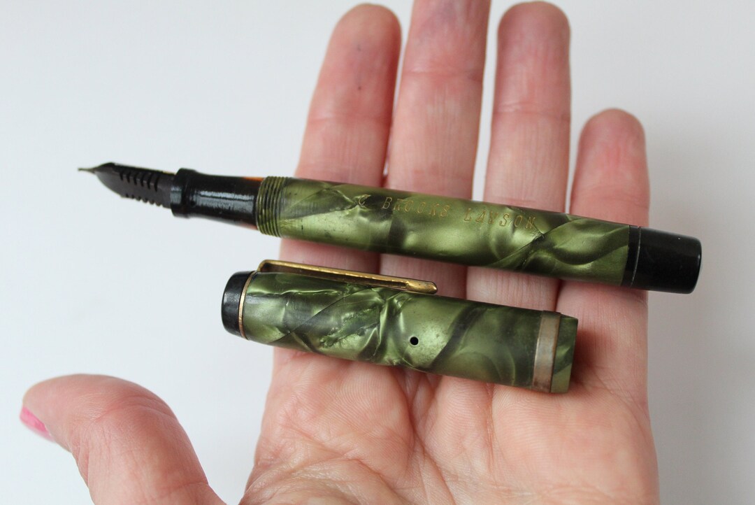 Antique Vintage Art Deco Green Marbled Fountain Pen by Waltham, Great ...