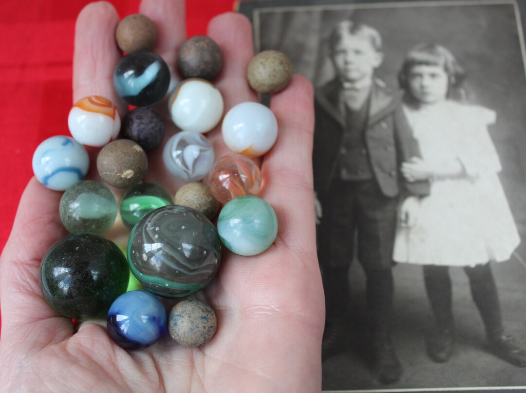 Lot of 20 Antique Victorian Marbles With 2 Large Shooter Marbles, Green ...