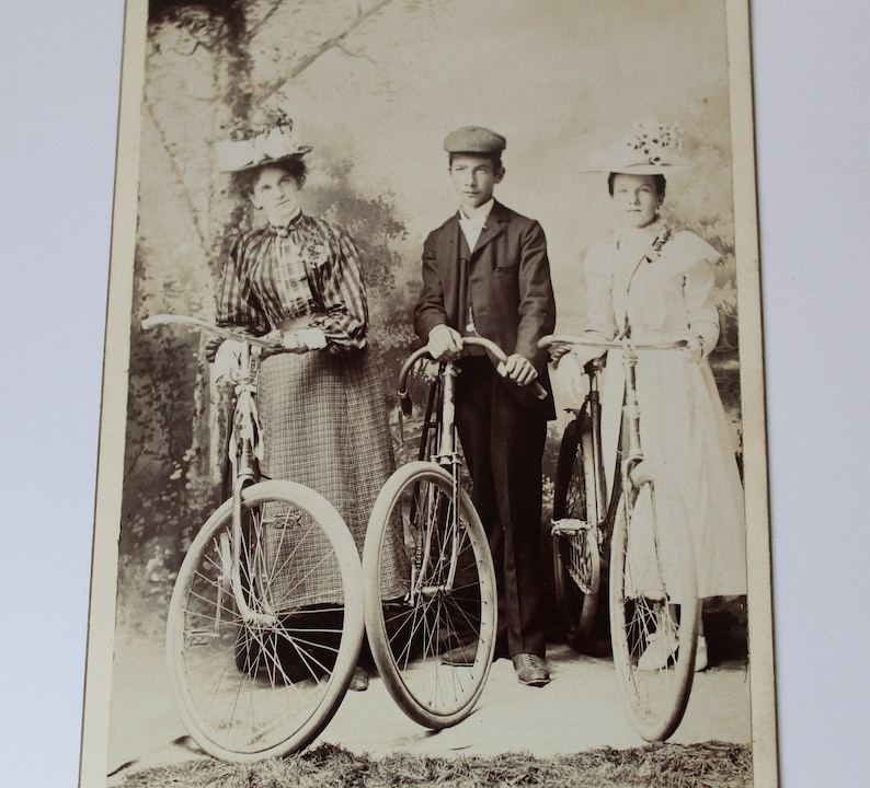 Antique 1800s Victorian Era Cabinet Photograph of 3 Bicycle Riders ...