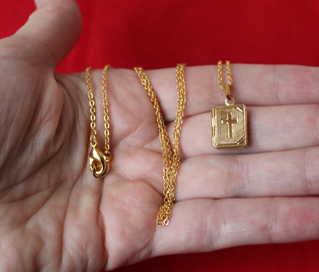 Small Vintage Religious Christian Cross Locket Book Locket - Etsy