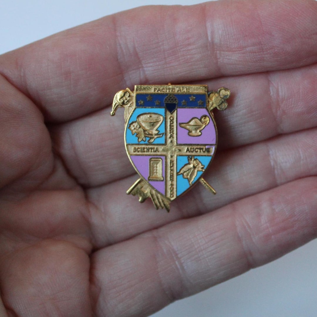 GOLD Filled Vintage Brooch Pin Heraldry Crest Opera Scienta Auctus 11.8 ...