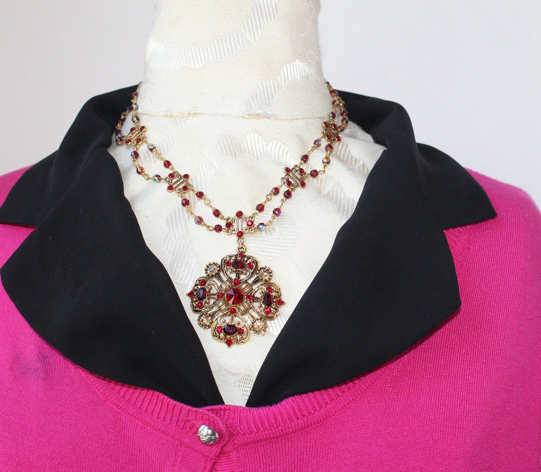 Vintage Designer Victorian Style Faux Red Rubies Necklace by Avon With ...