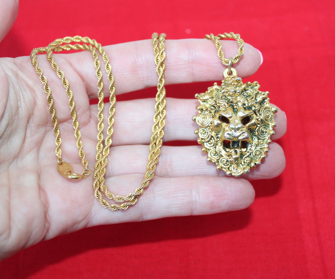 Vintage 1970s Sascha Brastoff Detailed Lion Head Locket Necklace ...