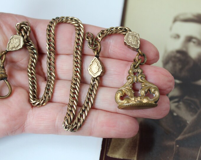 Antique Victorian Era Watch Chain FOB With Pocket Watch Clip, Gothic ...