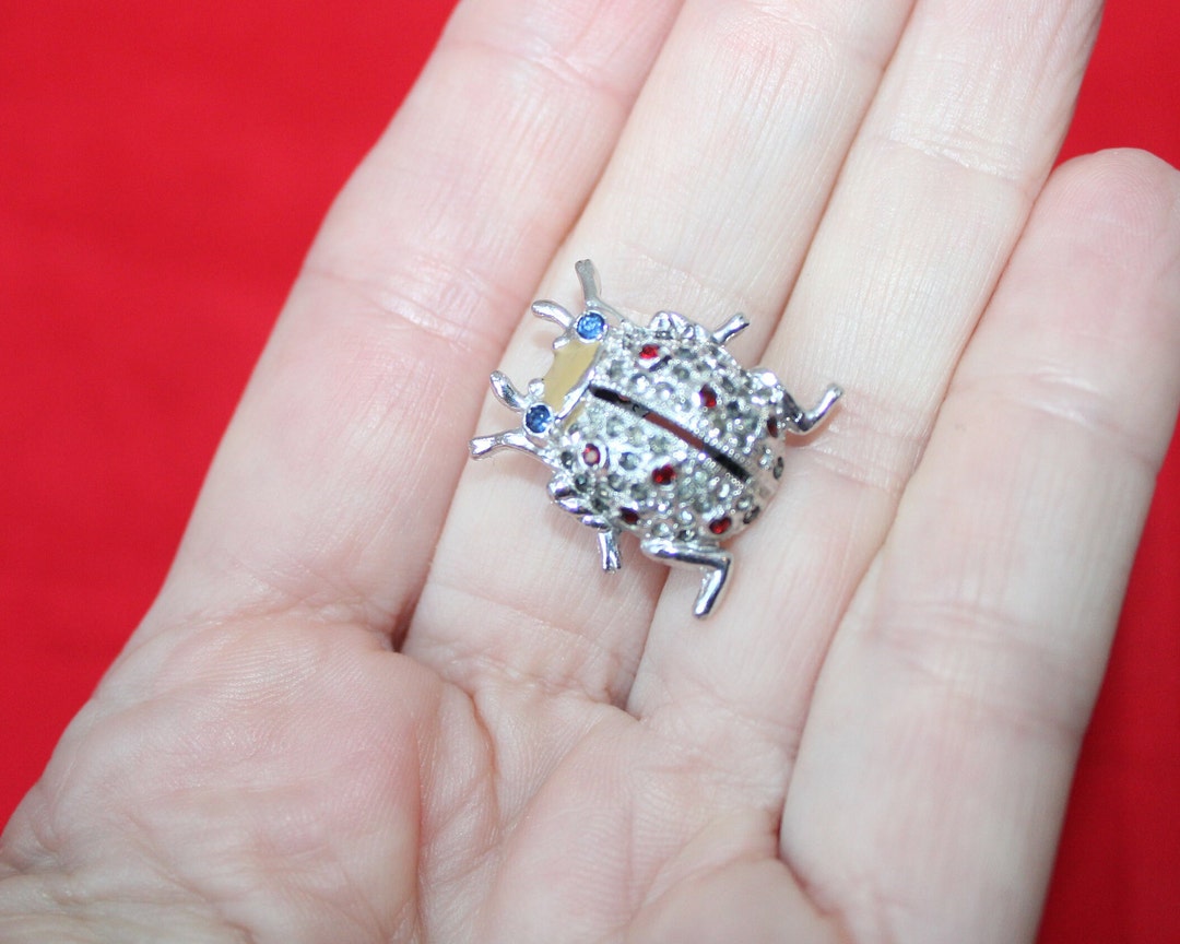 Vintage Signed CORO 1940s Ladybug Silver Plate Pin Brooch Perfume Bug ...