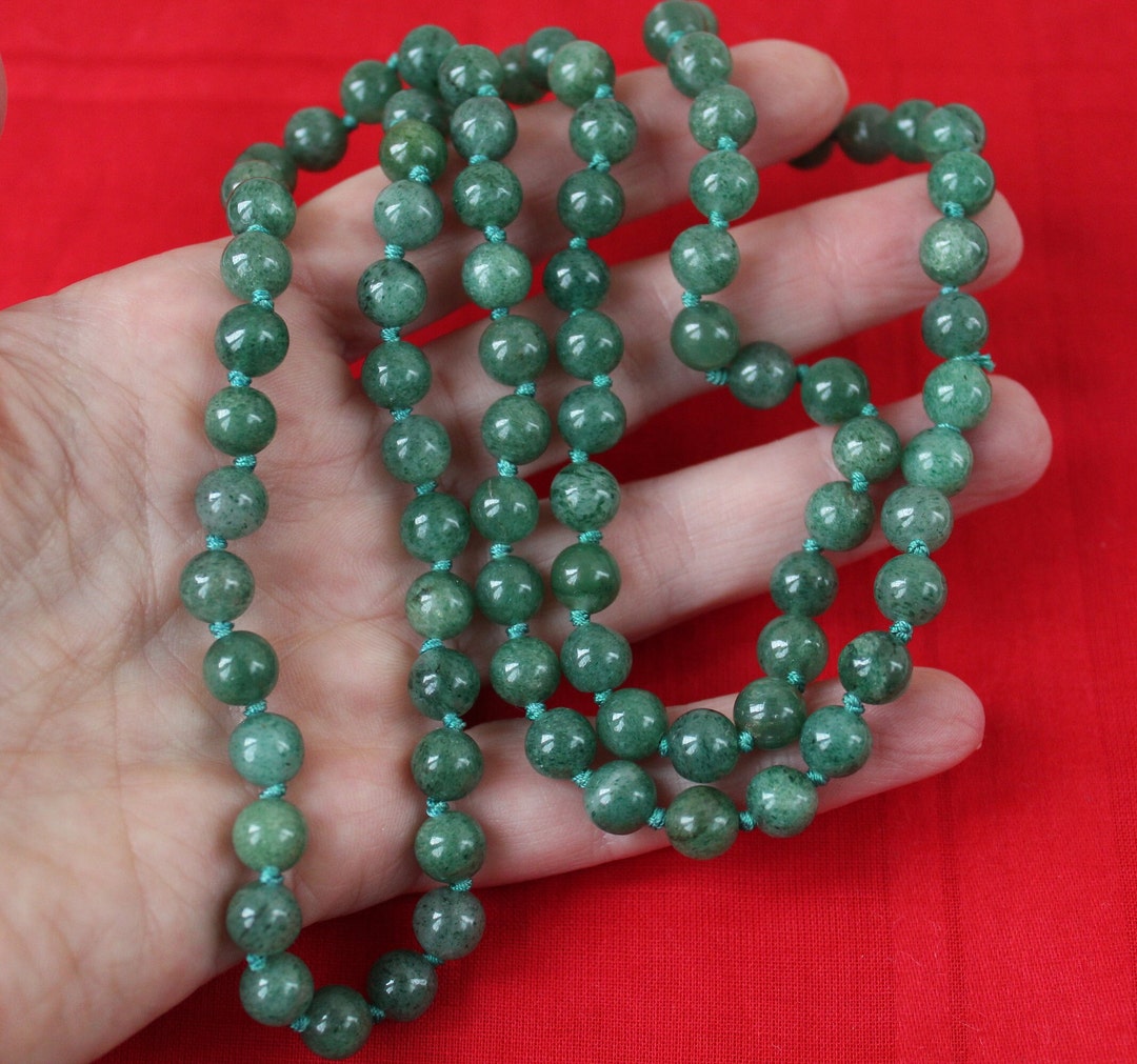 Vintage Estate Jewelry Long Green Natural Jade Beaded Necklace, Longer ...