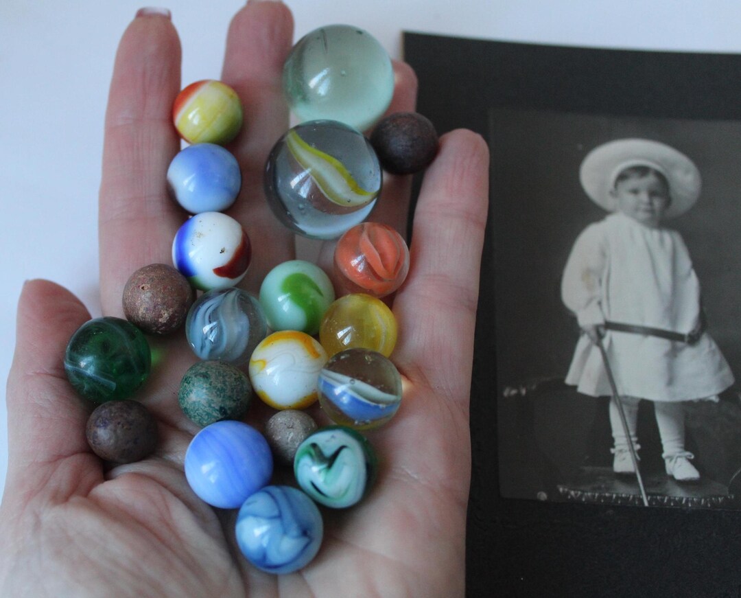 Antique Vintage Victorian Lot of 20 Antique Marbles, 2 Large Shooter ...