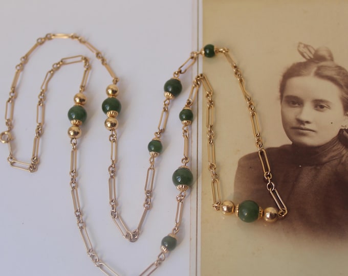 Antique Vintage Designer Ballou B.A.B. Green Jade and 12K Gold Filled ...