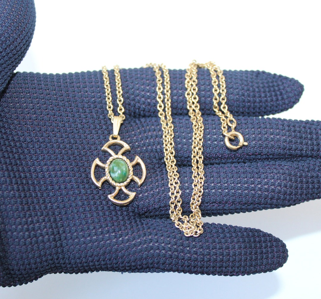 Vintage 1973 Green Stone Cross Pendant, Baroness Cross, Maltese Cross ...