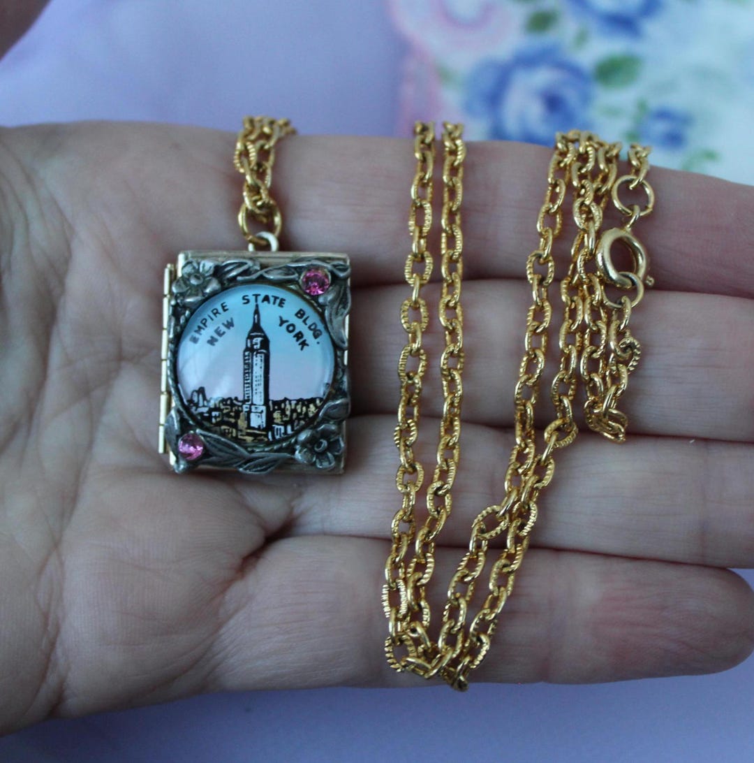 Vintage Unusual Book Locket NYC Empire State Bldg Mid Century Locket ...