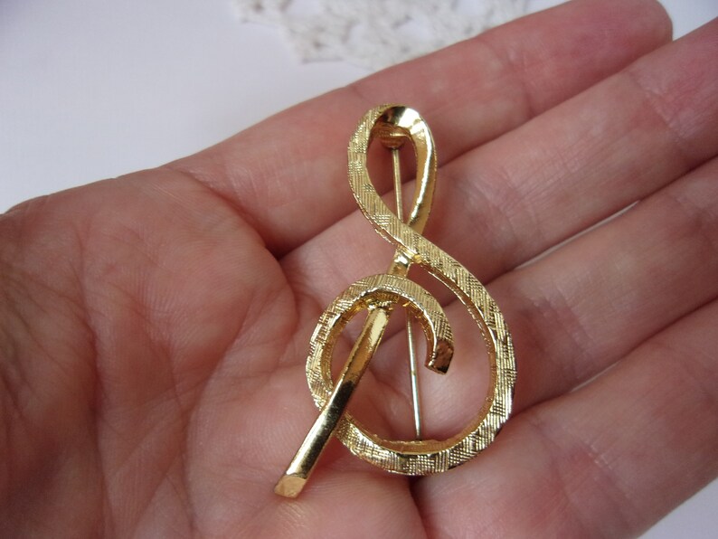 Vintage Large Music Pin Brushed Gold Tone Mid Century Music | Etsy