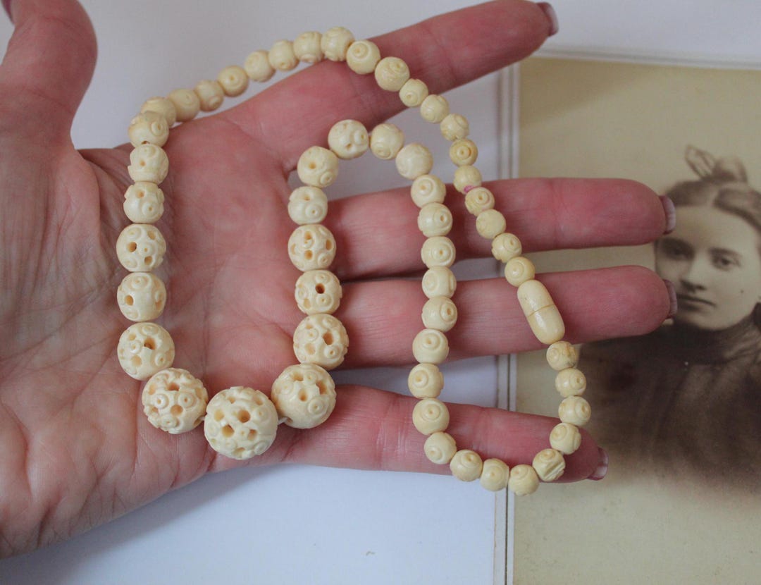 Antique Vintage ALL BONE Beaded Necklace Pennsylvania Estate, Large ...