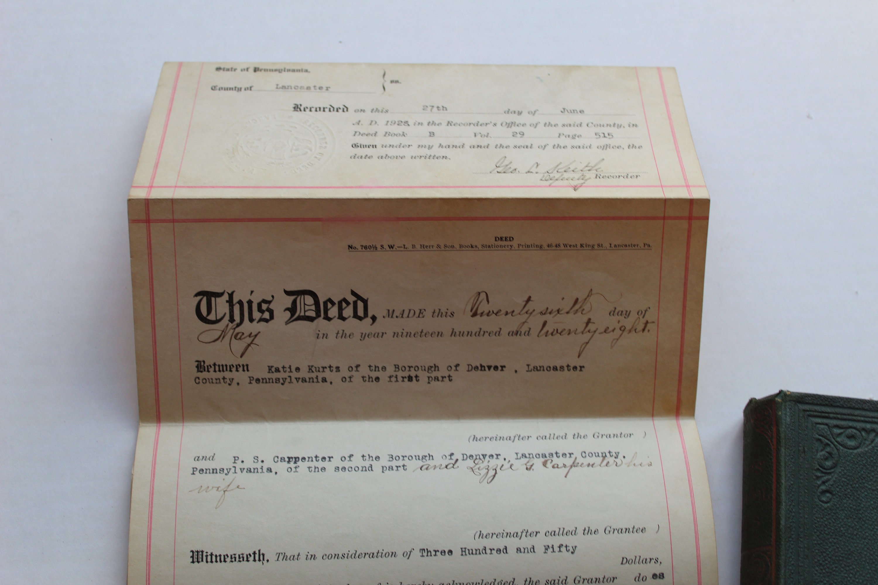 Antique Lancaster County, PA Deed 5 Lots on Broad St, Denver Borough ...