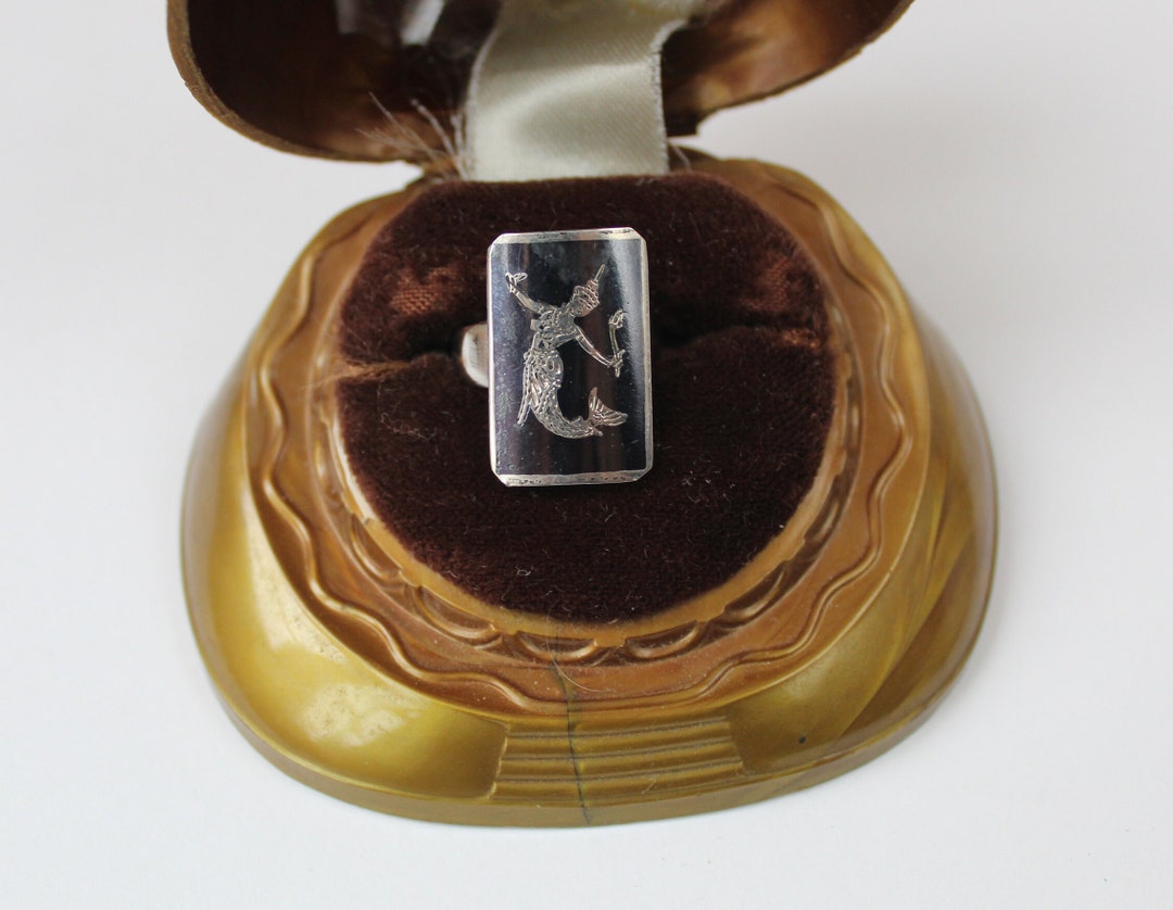 Vintage 1950s Siam Dancer Sterling Silver Small Size 5 Ring, Nielloware ...