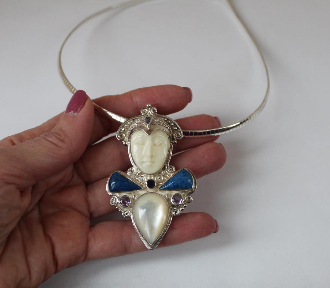 Vintage Balinese Goddess STERLING Artisan Pendant Necklace With Semi ...