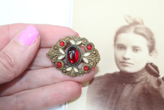 Victorian Antique Art Nouveau Faux Ruby Red Glass Det… - Gem