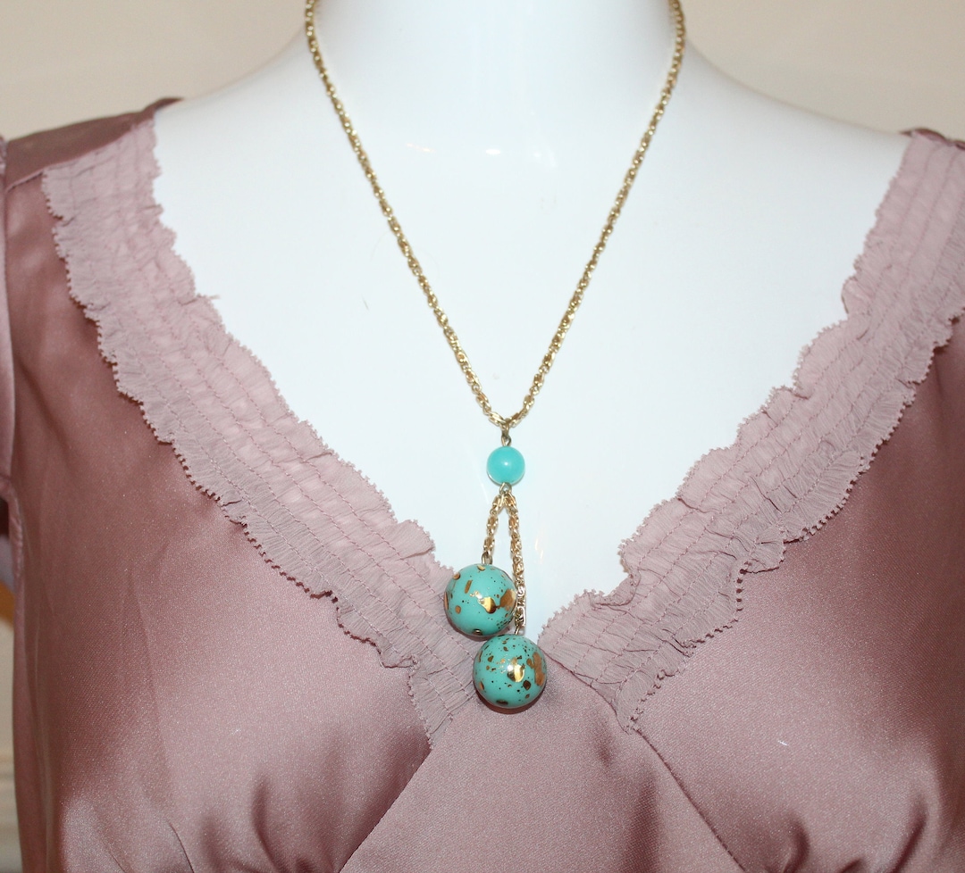 Vintage Mid Century Mod 1960s Turquoise Lucite Lariat Necklace With ...