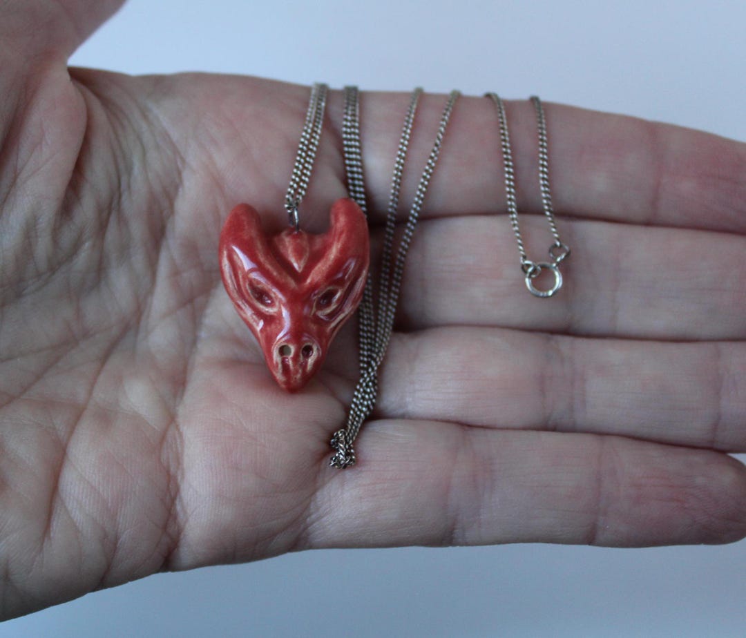 Antique Estate Necklace Carved Orange Red CORAL Creepy Devil Satan ...