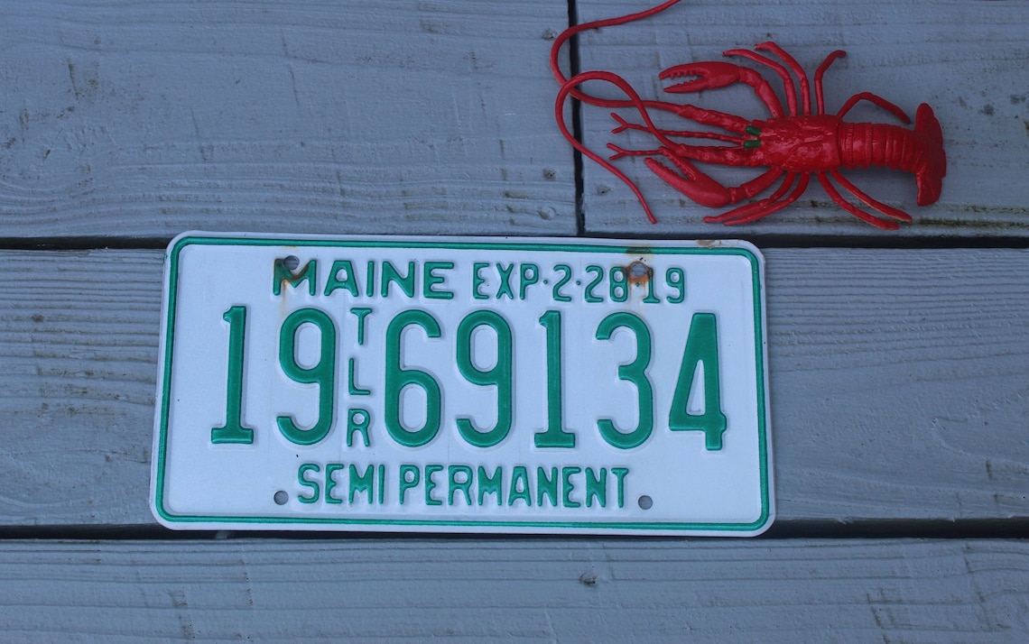 Vintage Maine License Plate White with Green Letters TLR Semi | Etsy
