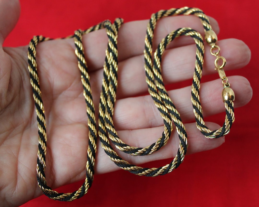Vintage Trifari Gold Tone and Black Twist Chain Necklace, 31" Trifari ...