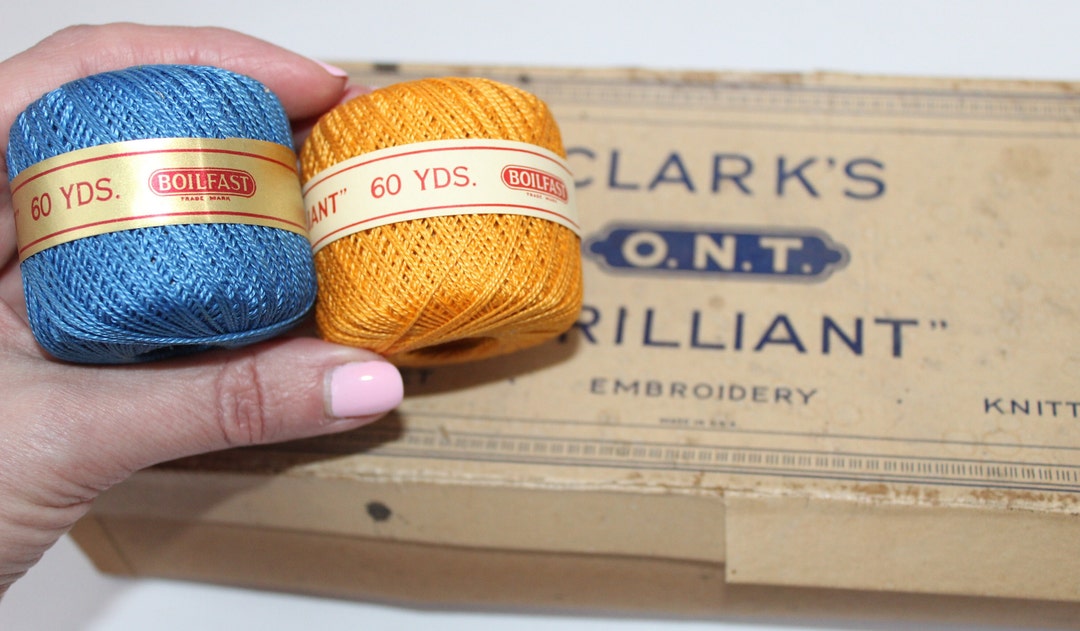2 Vintage Spools of CLARK'S O.N.T. Brilliant Embroidery Thread, Blue ...