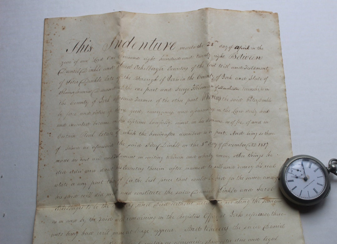 Antique 1828 Historical Document York County PA, Land Indenture Deed ...