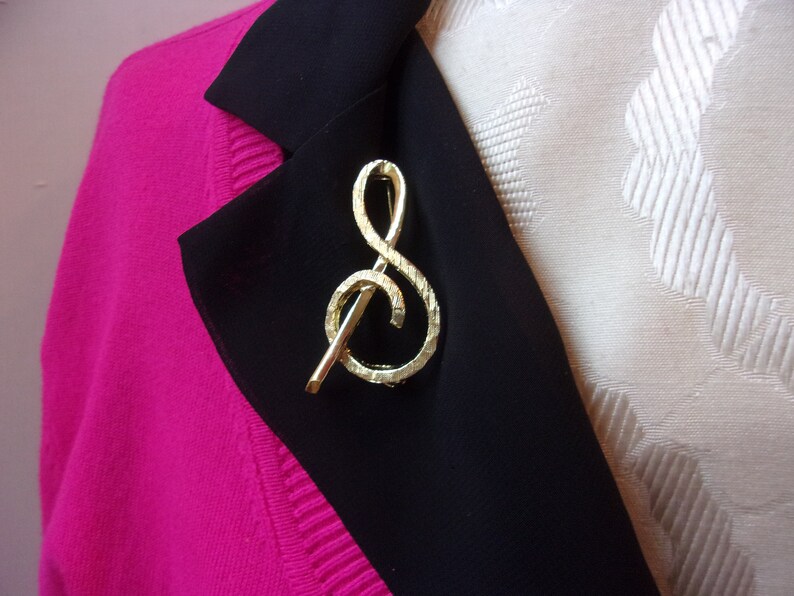 Vintage Large Music Pin Brushed Gold Tone Mid Century Music | Etsy