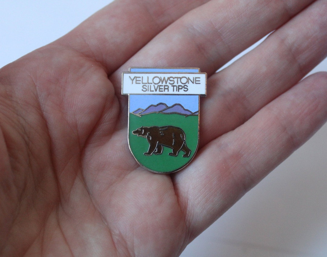 Vintage Enamel Yellowstone Silver Tips Pin, Lapel Pin With Bear ...