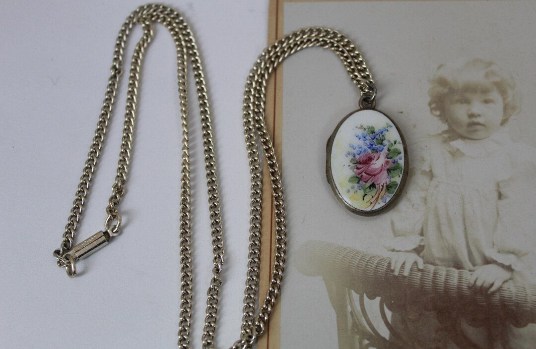 Antique Vintage Art Deco Era 1940s Porcelain Locket With Pink Rose ...