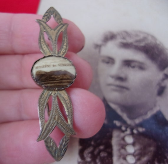 Victorian Era Antique Unusual Pin Brooch With Cellulo Gem 7753