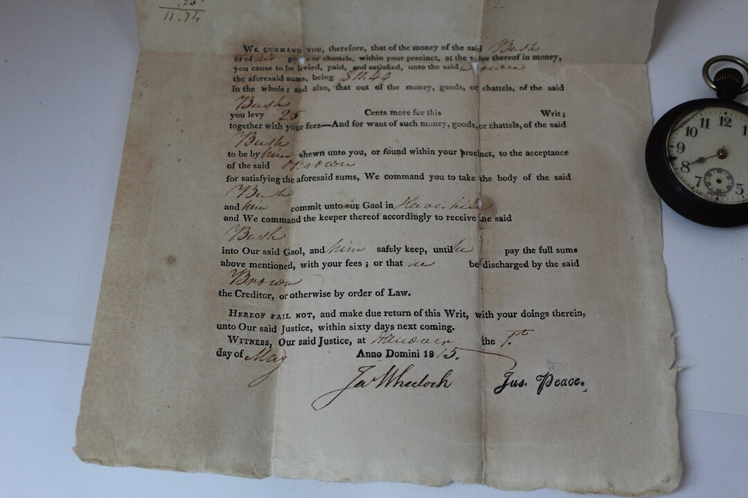 Early Document 1815 by Early Settler Fairbanks Bush of Norwich, Windsor ...