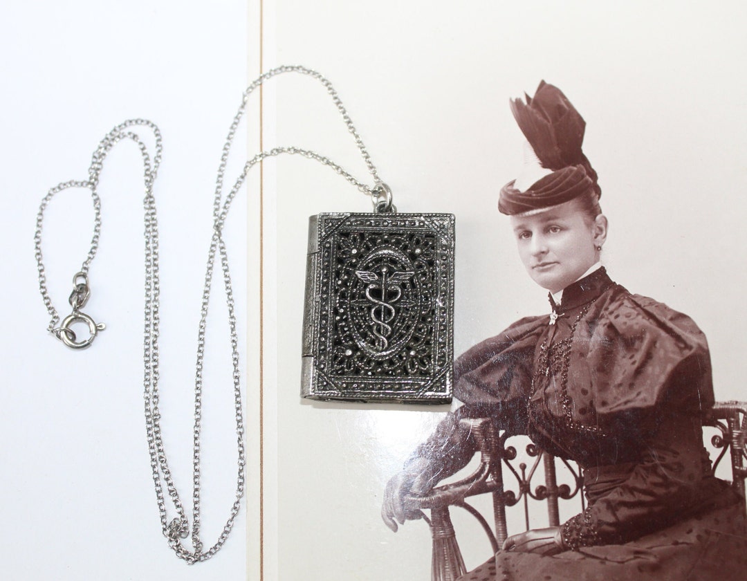 Antique Vintage Caduceus Old Medical Filigree Locket Necklace on 18 ...