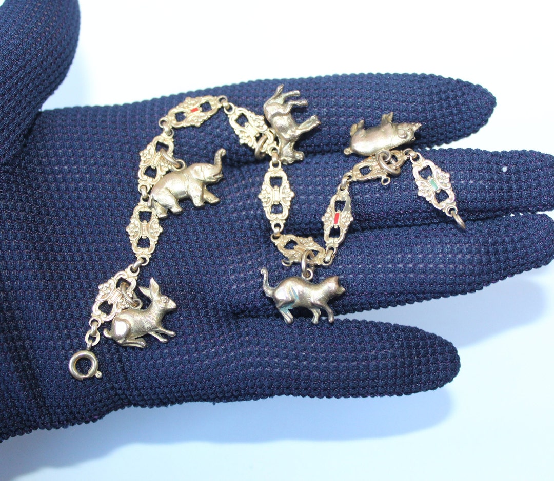 Vintage Gold Delicate Filigree Animal Charm Bracelet Unusual Kitsch ...