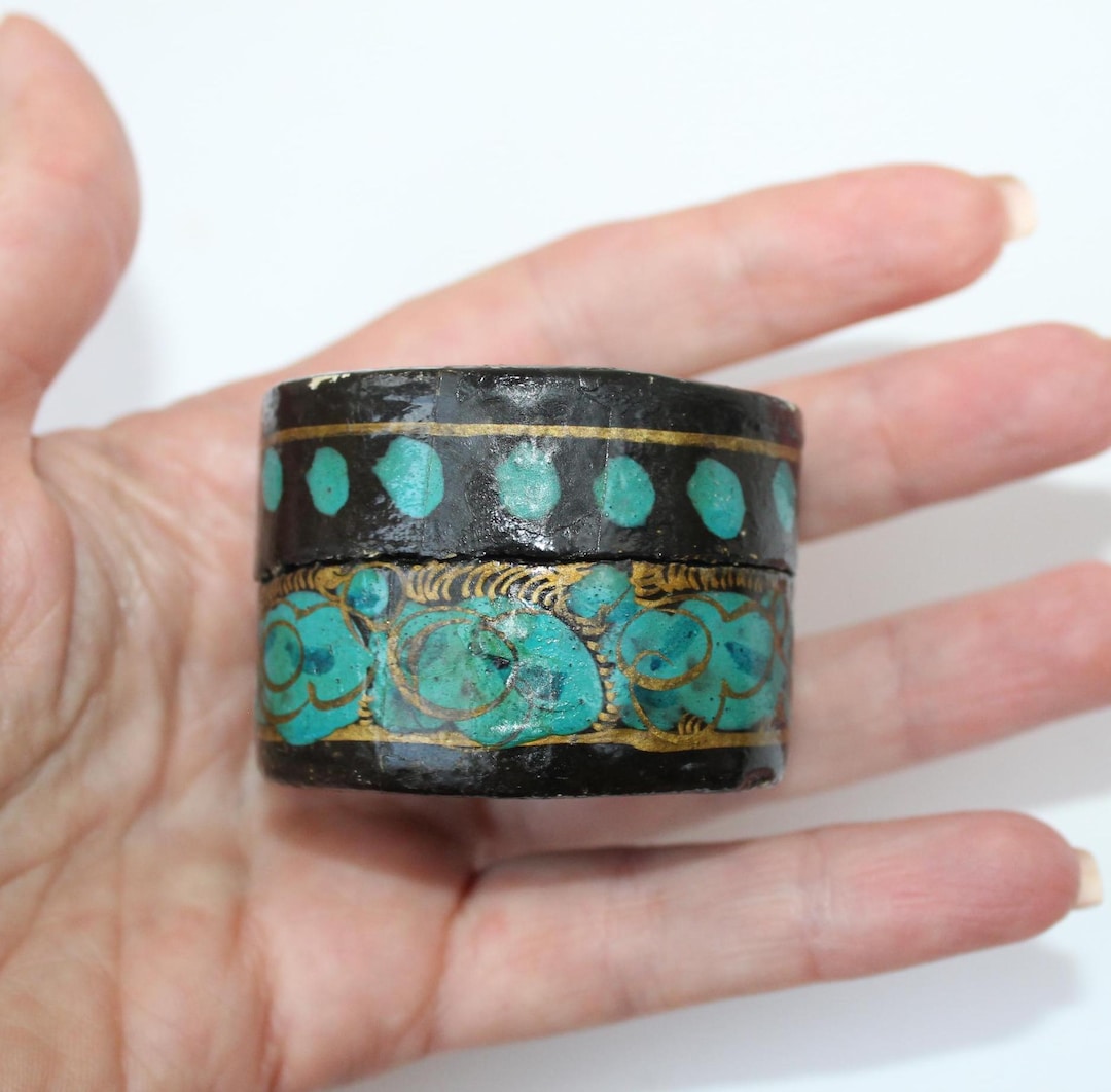 Antique Vintage Papier Mache Box, Handmade Painted Ladies Snuff Box ...