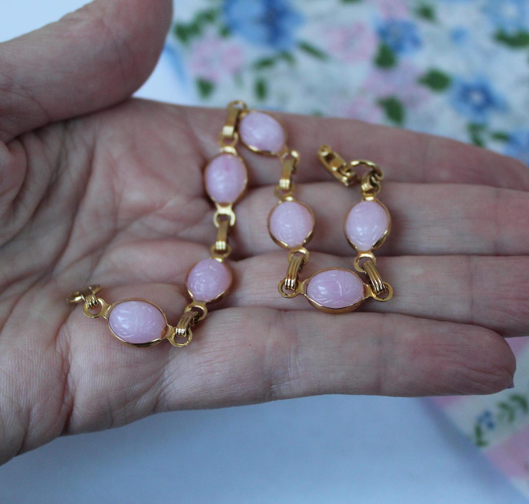 Vintage Mid Century Mod 1960s All Pink Lucite Scarab Bracelet With 7 ...