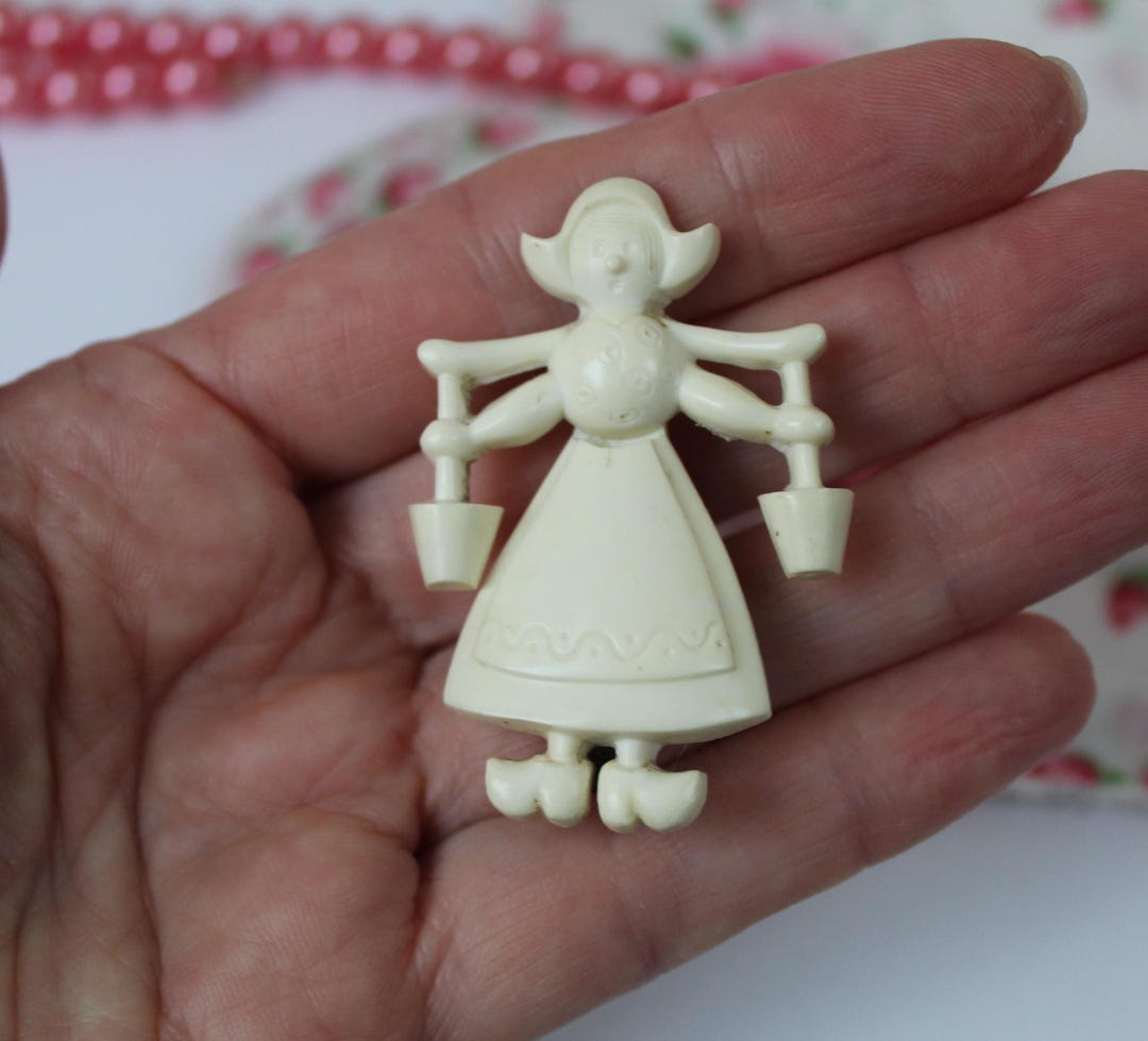 Vintage 1940s Celluloid Kitsch Pin Brooch, Dutch Woman, Articulated ...