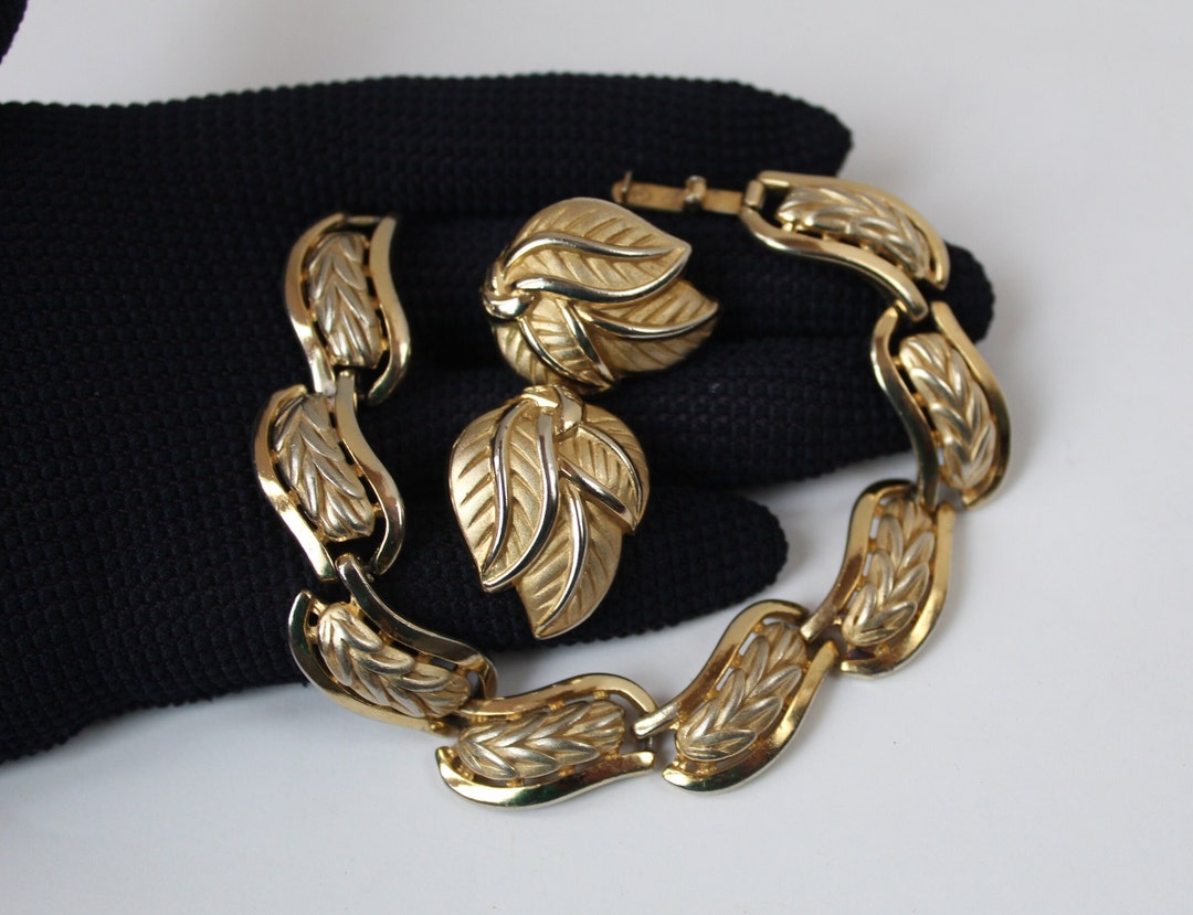 Vintage 1950s Crown Trifari Jewelry Set 3 Leaves Design - Etsy