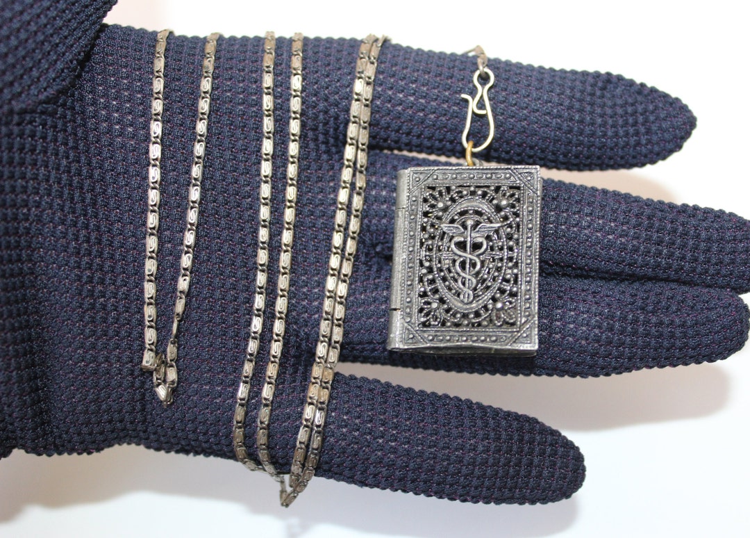 Antique Vintage Art Deco Era Silver Filigree Caduceus Medical Locket on ...