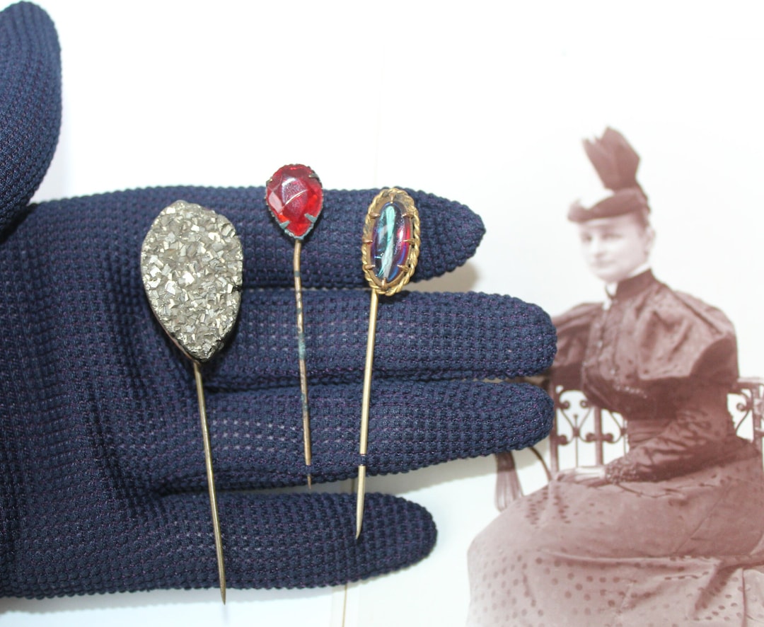 Victorian Era Hat Pin Lot, 3 Antique Old Hat Pins Dragon's Breath Opal ...