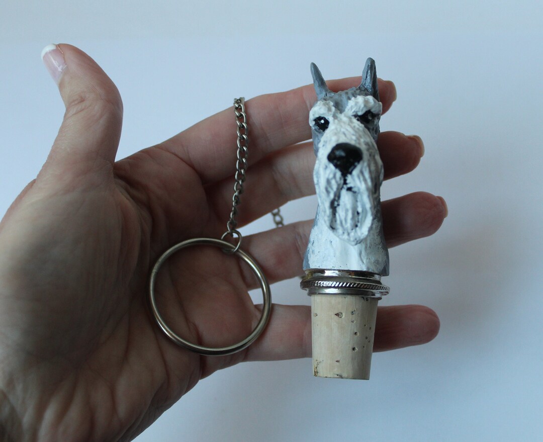 Schnauzer Dog Wine Cork, Resin Grey and White Terrier Schnauzer Dog ...