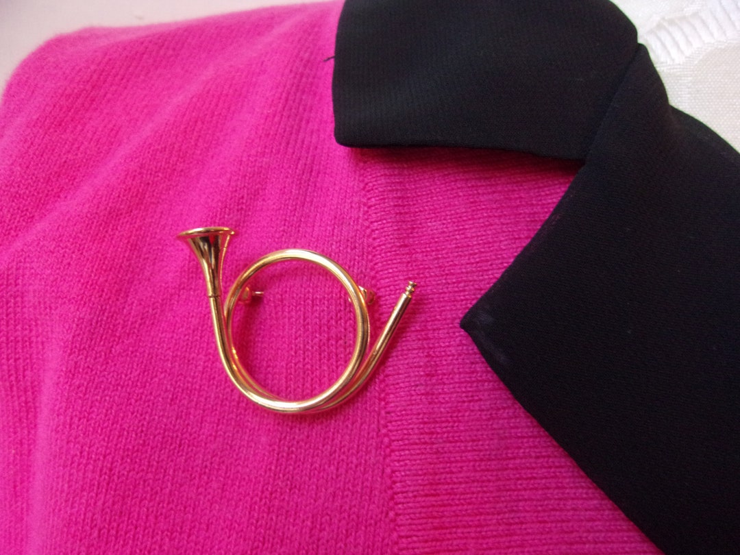 Vintage French Horn Gold Plate Pin Brooch, Music Instrument Symphony ...
