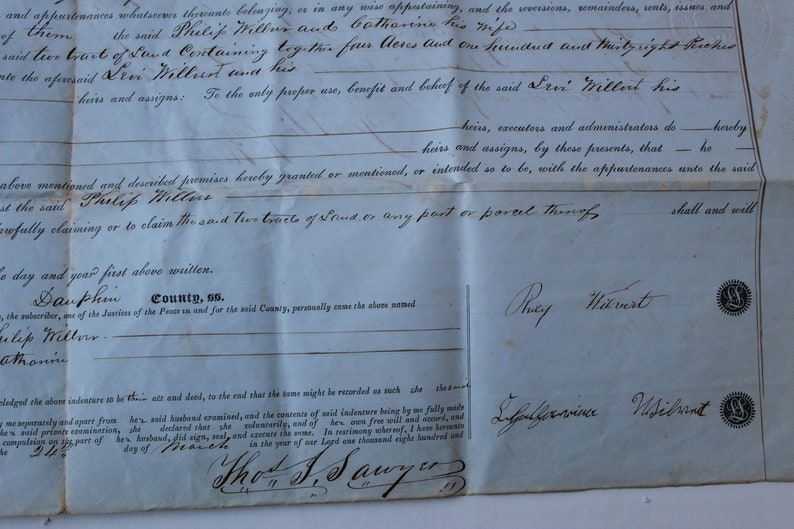 Antique Pre-civil War Land Deed Handwritten Dauphin Co PA, Jacksonville ...