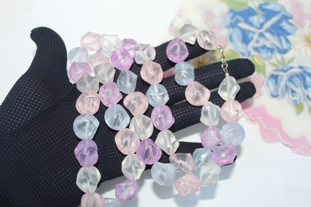 Vintage Extra Long 29" Frosted Translucent Pastel Beaded Necklace With ...
