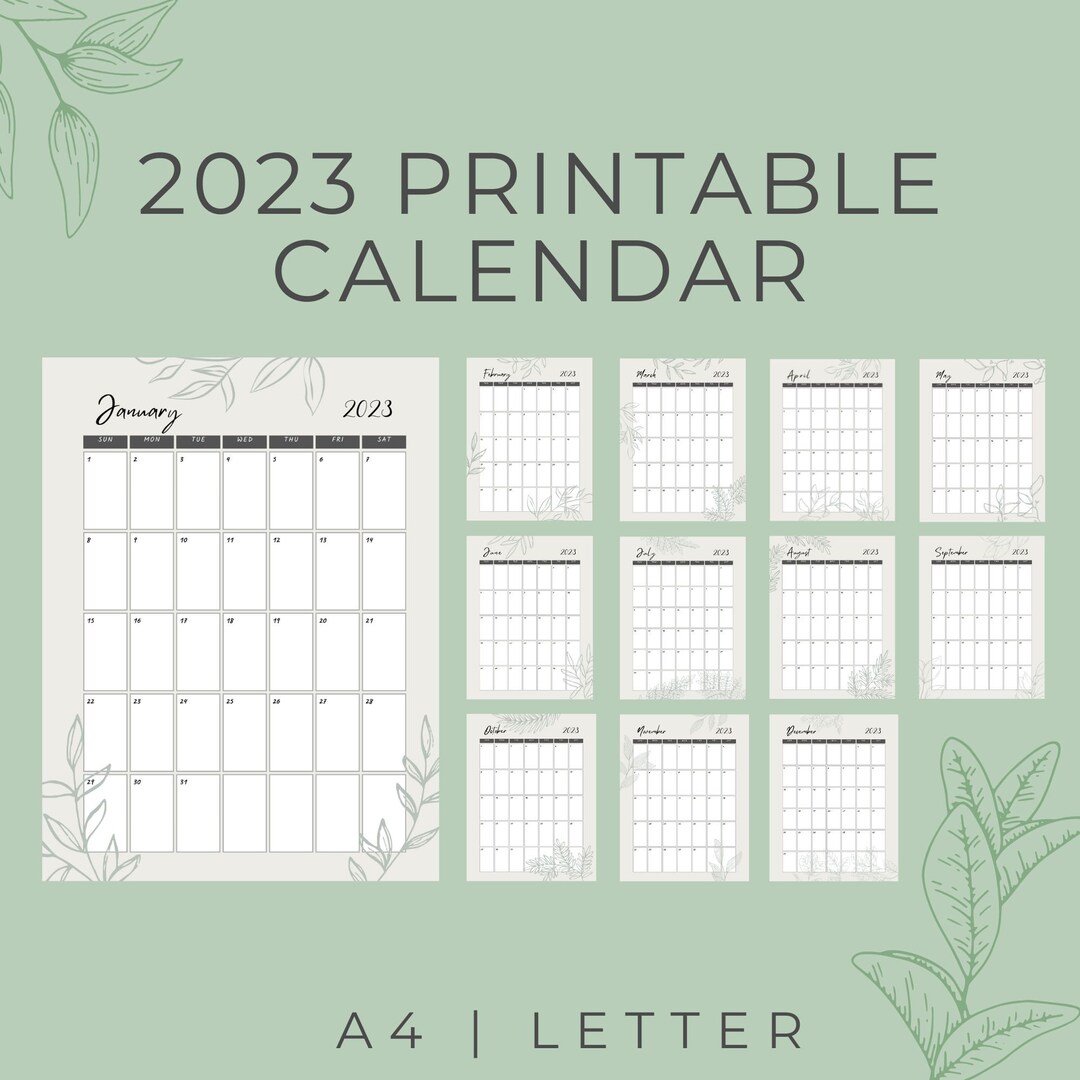 Simple Botanical 2023 Printable Calendar With Dates - Etsy