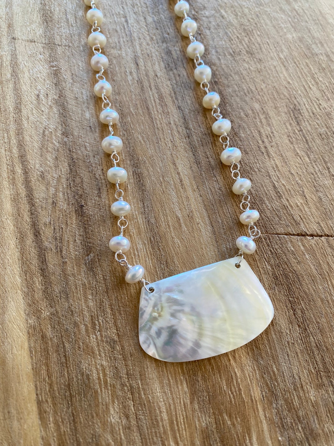 Mother of Pearl and Freshwater Pearl Necklace, Summer Style Necklace ...