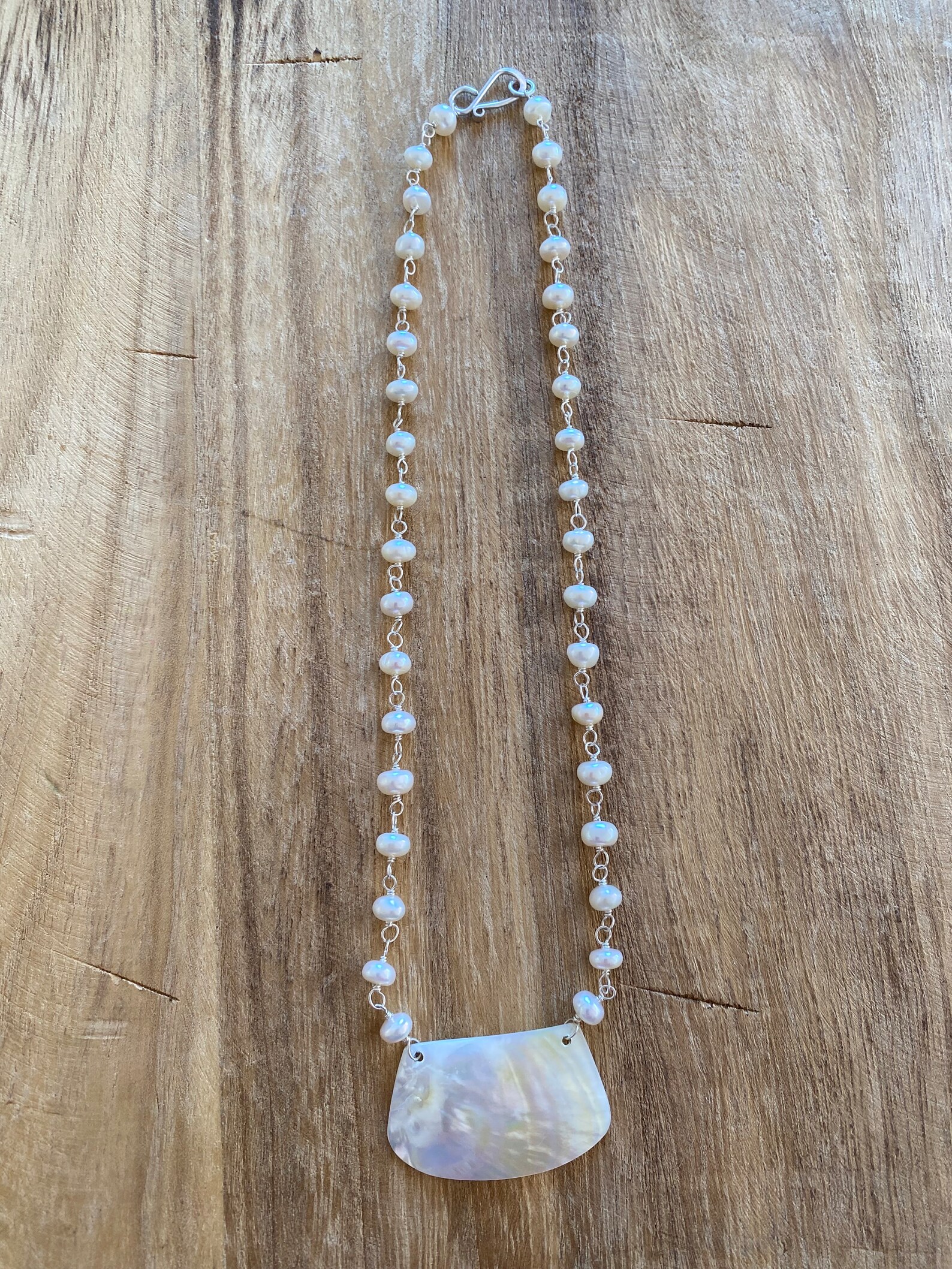 Mother of Pearl and Freshwater Pearl Necklace, Summer Style Necklace ...