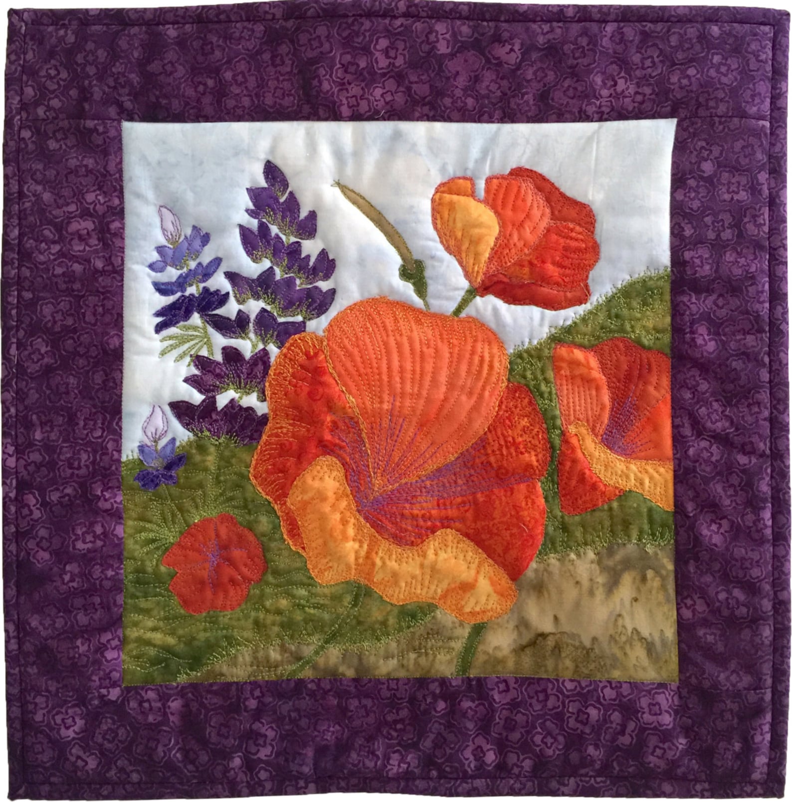 Quilt Pattern PDF //poppies and Lupine Mini Quilt Pattern // Art Quilt ...