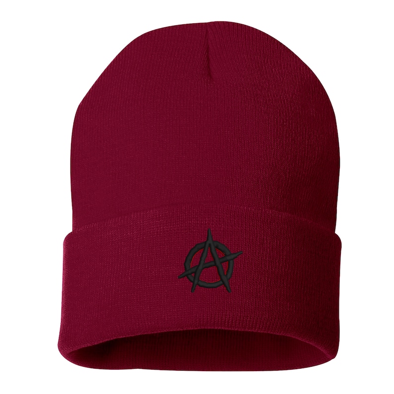 Embroidered Anarchy Symbol Beanie, Cuffed Winter Hat - Etsy
