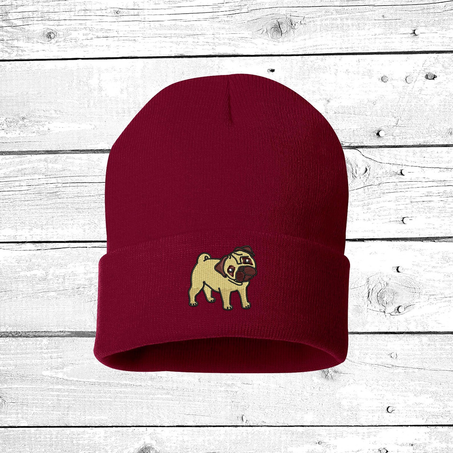 PUG Beanie Hat Embroidered Beanie Dog Mom Cuffed Cap Dog - Etsy
