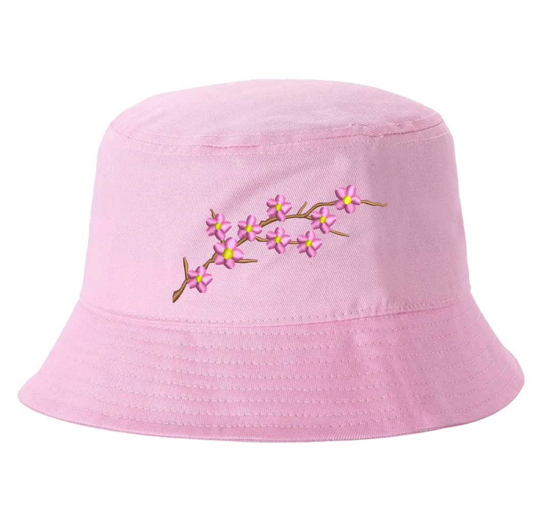 Cherry Blossom Embroidered Bucket Hat,spring Flowers Cap, Cherry ...